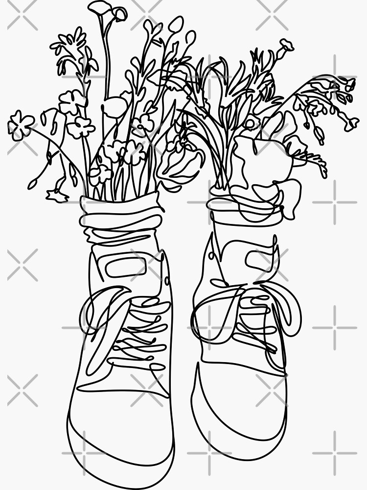 "Flowers in shoes Line Drawing art. Fashion illustration. Nature lovers ...