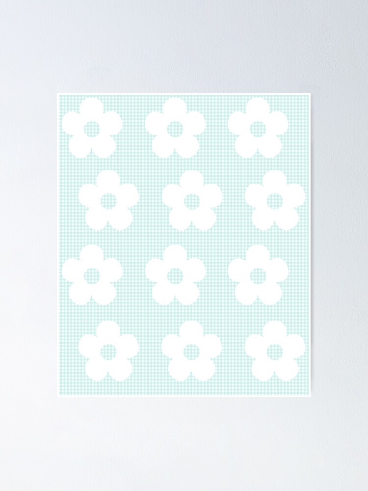 "Pastel Mint Gingham White Flower Kawaii Cute Cottagecore Aesthetic ...