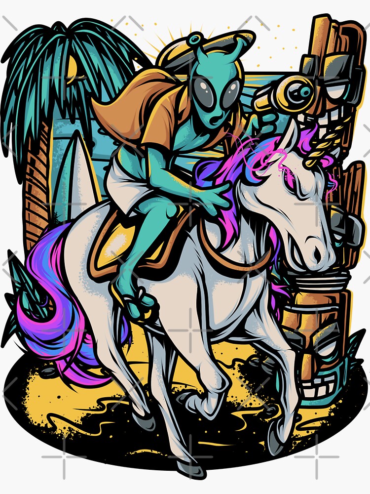 "Alien Riding A Unicorn" Sticker for Sale by tncgifts | Redbubble