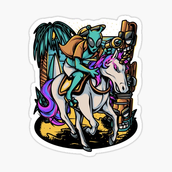 "Alien Riding A Unicorn" Sticker for Sale by tncgifts | Redbubble
