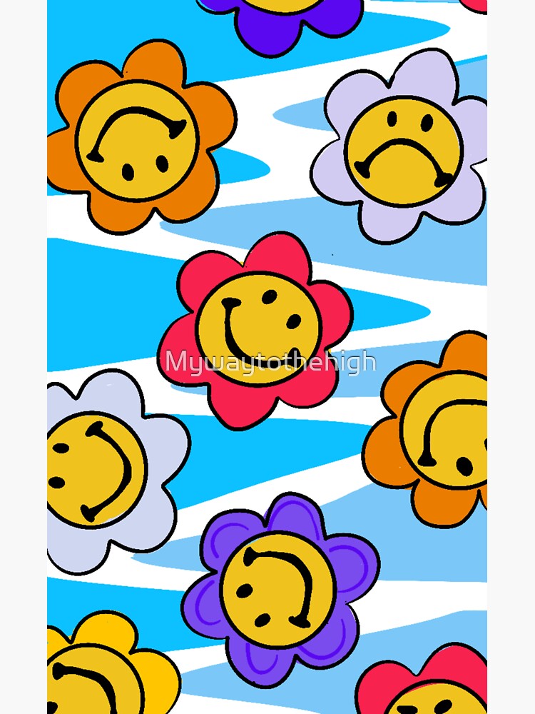 "Smiley Flowers Liquify Blue Background" Sticker for Sale by ...