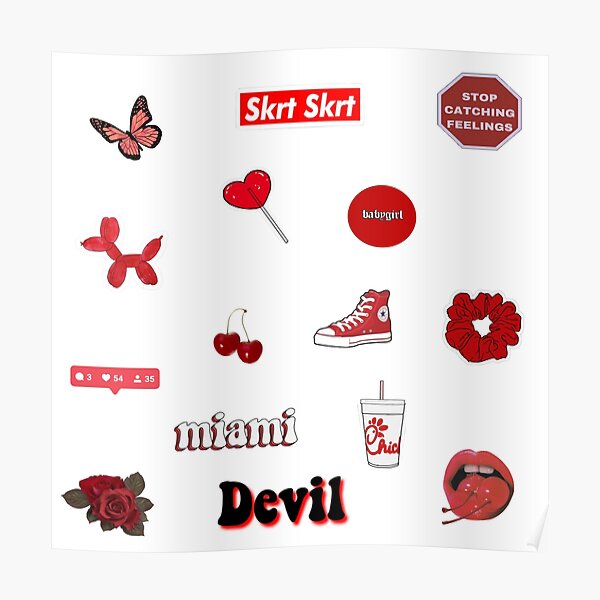 "Red Aesthetic sticker pack" Poster by ArtByMal | Redbubble