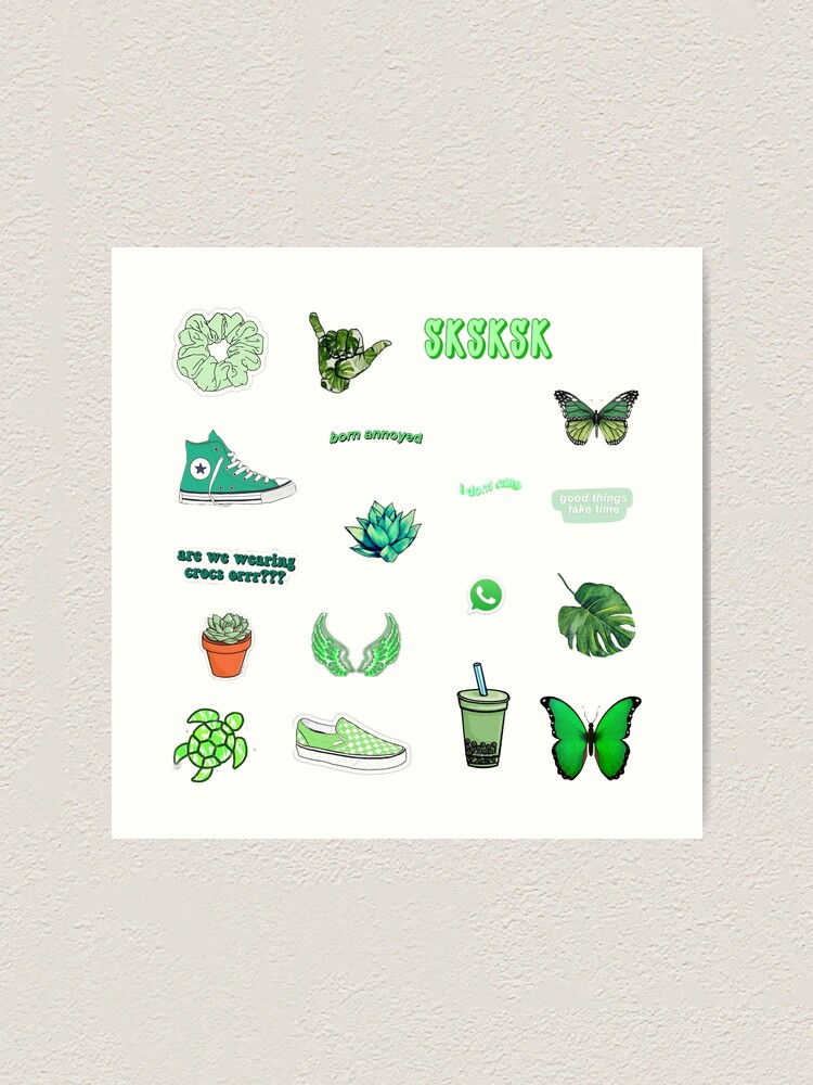 "Green aesthetic sticker pack" Art Print for Sale by ArtByMal | Redbubble