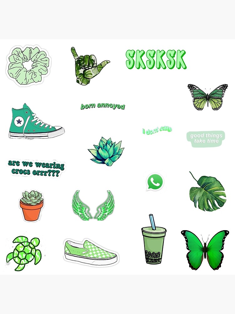 "Green aesthetic sticker pack" Poster by ArtByMal | Redbubble