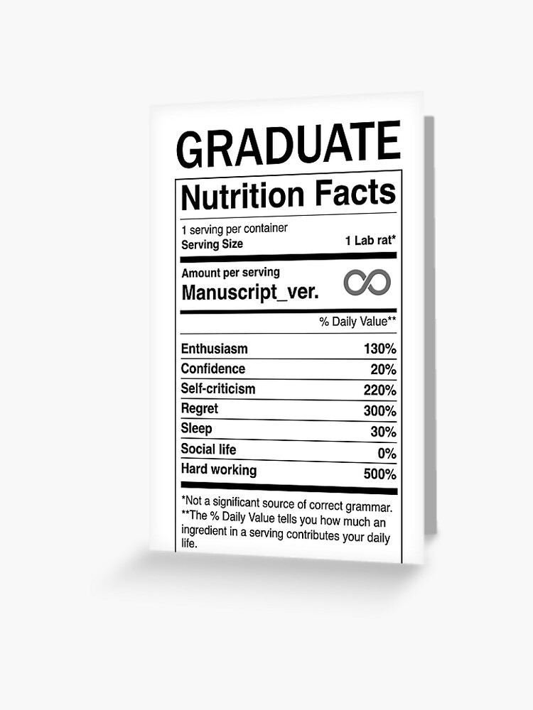 "Nutrition Facts: Grad Student Version 2" Greeting Card for Sale by ...