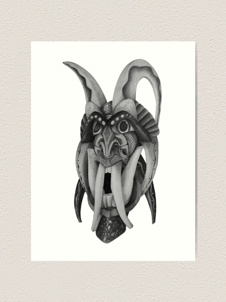 "Boruca Mask Pencil Drawing" Art Print for Sale by AntiqaStudio | Redbubble