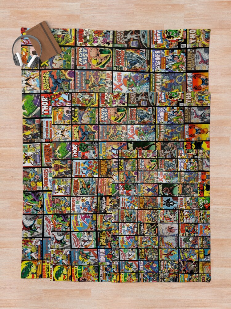 Vintage Superhero Comic Book Collection Pattern Face Mask Throw Blanket ...