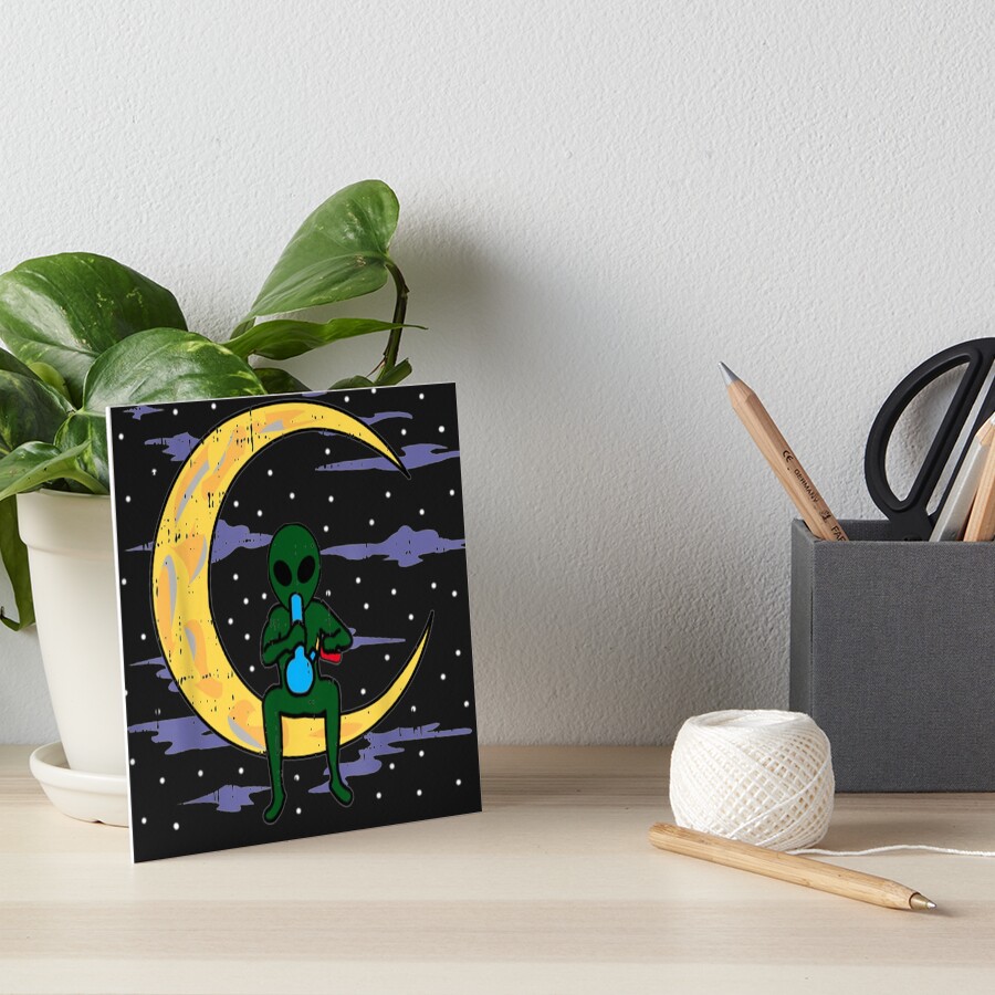 "Alien Smoking Bong High Moon Clouds Weed Gift" Art Board Print for ...