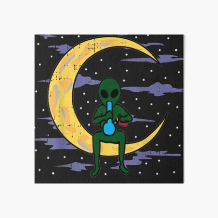 "Alien Smoking Bong High Moon Clouds Weed Gift" Art Board Print for ...