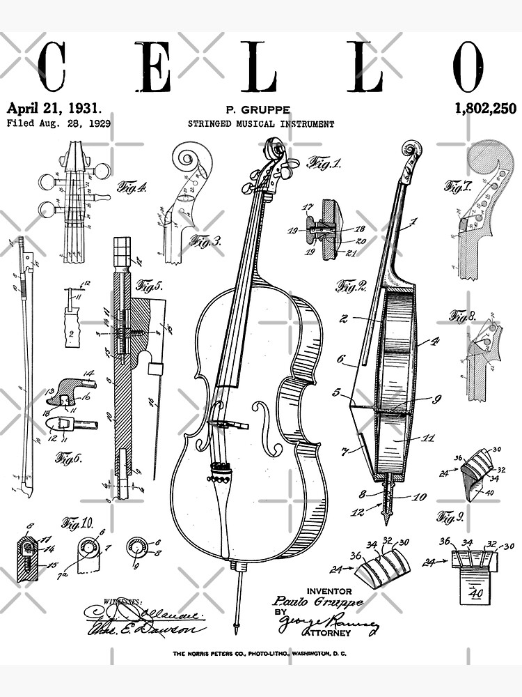 "Cello Vintage Patent Cellist Drawing Print" Tote Bag for Sale by ...