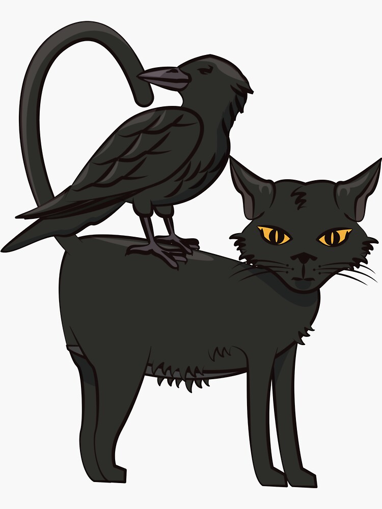 "Black cat with raven - Halloween design" Sticker for Sale by ...