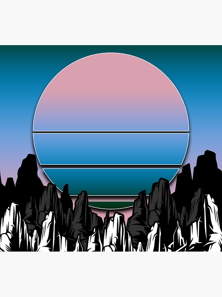 "Vaporwave sun and mountains" Sticker by LauraBarnesArt | Redbubble