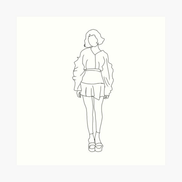 "Aesthetic Girl Outline Standing Up Black Outline" Art Print by Melly ...
