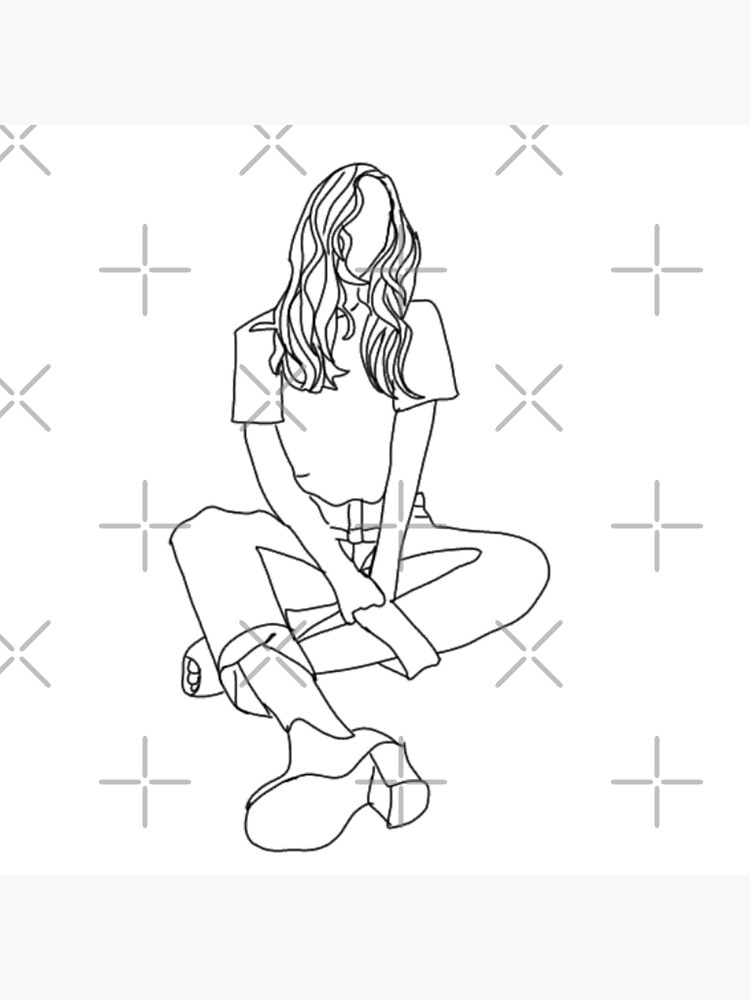 "Aesthetic Girl Black Outline Sitting" Art Print for Sale by Melly ...