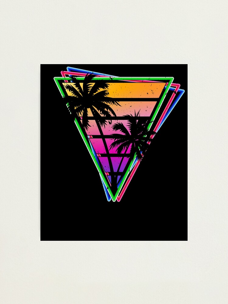"Distressed Synthwave Triangle Palm Tree Design" Photographic Print for ...