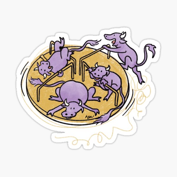 "Purple Cows at Play" Sticker for Sale by katkuo | Redbubble