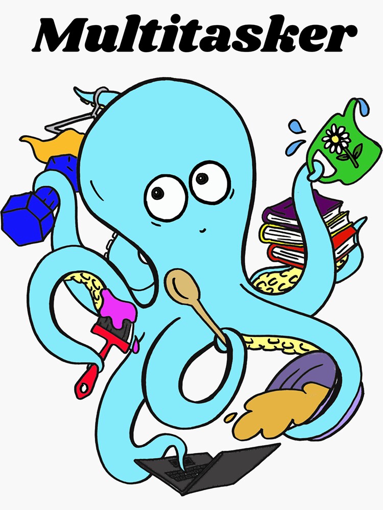 "Cute and Funny Octopus Multitasker Design" Sticker for Sale by ...
