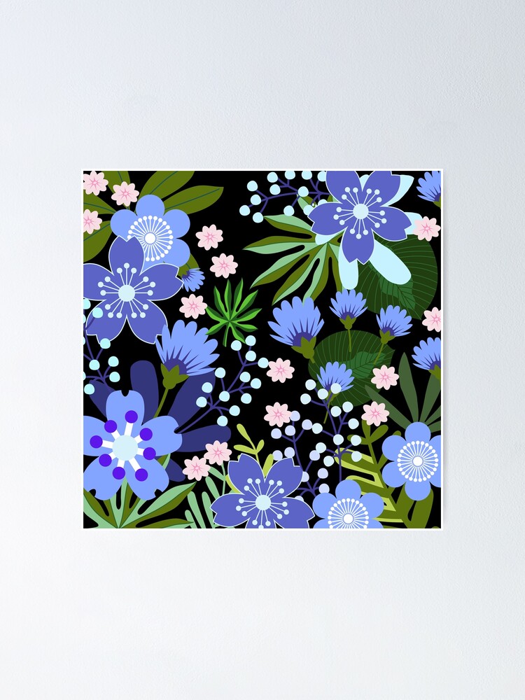 Póster «Forget-Me-Not Blooms_Fondo negro» de leBoosh-Designs | Redbubble