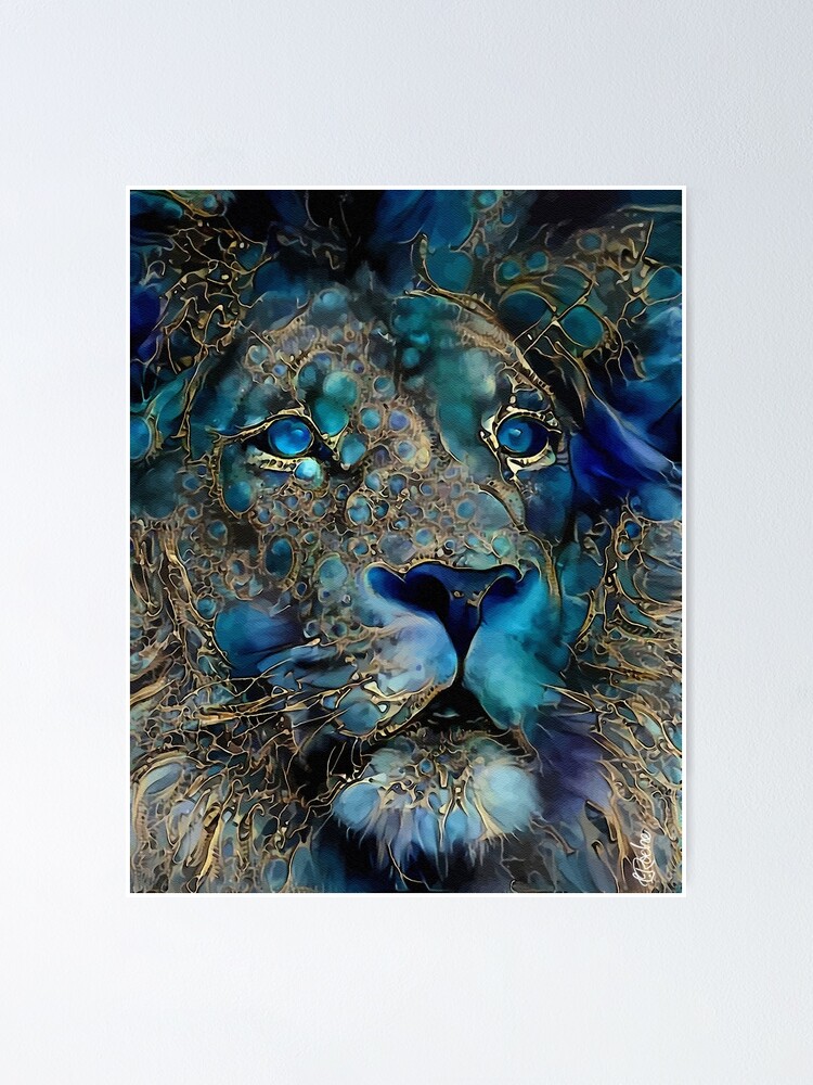 "blue rey, lion, leon, animal wild, léa roche paintings" Poster for ...