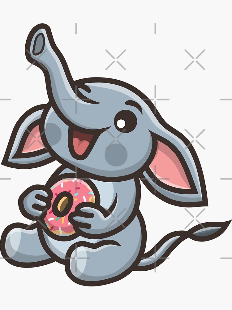 "Cute Baby Elephant Eating A Donut" Sticker by DonutShirts | Redbubble