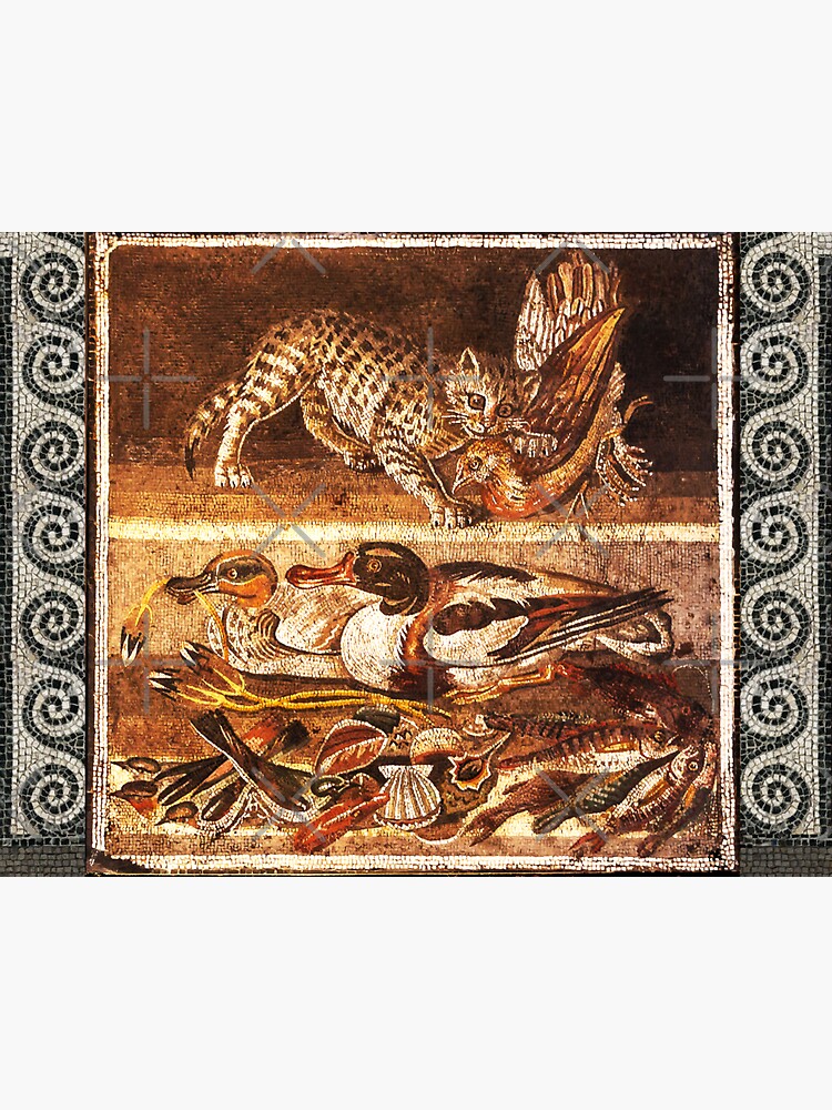 "POMPEII ANIMALS COLLECTION, ANTIQUE ROMAN MOSAICS ,WILD CAT WITH QUAIL ...