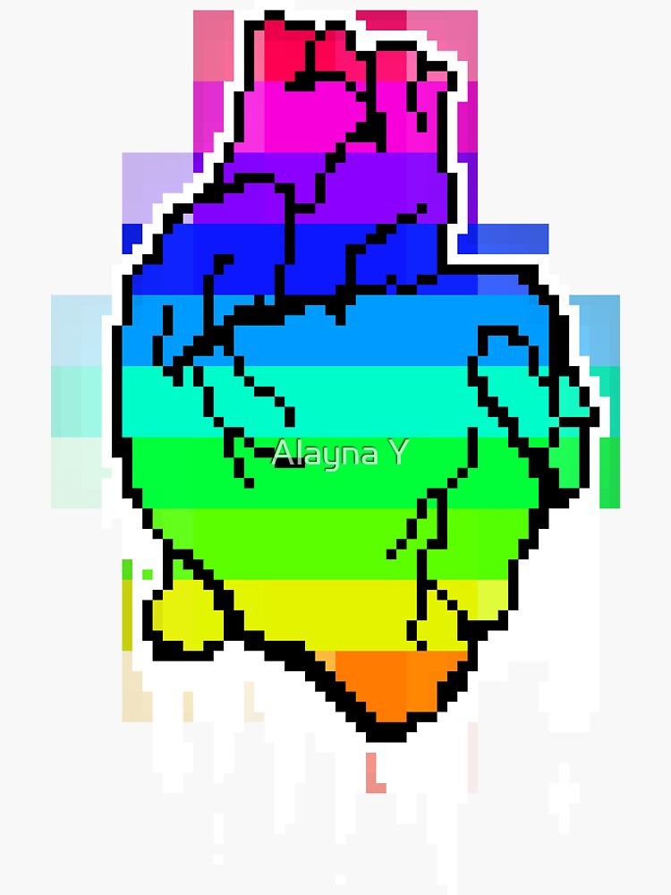 "Extremely Generic Pixellated Bleeding Rainbow Heart" Sticker by alaynay | Redbubble