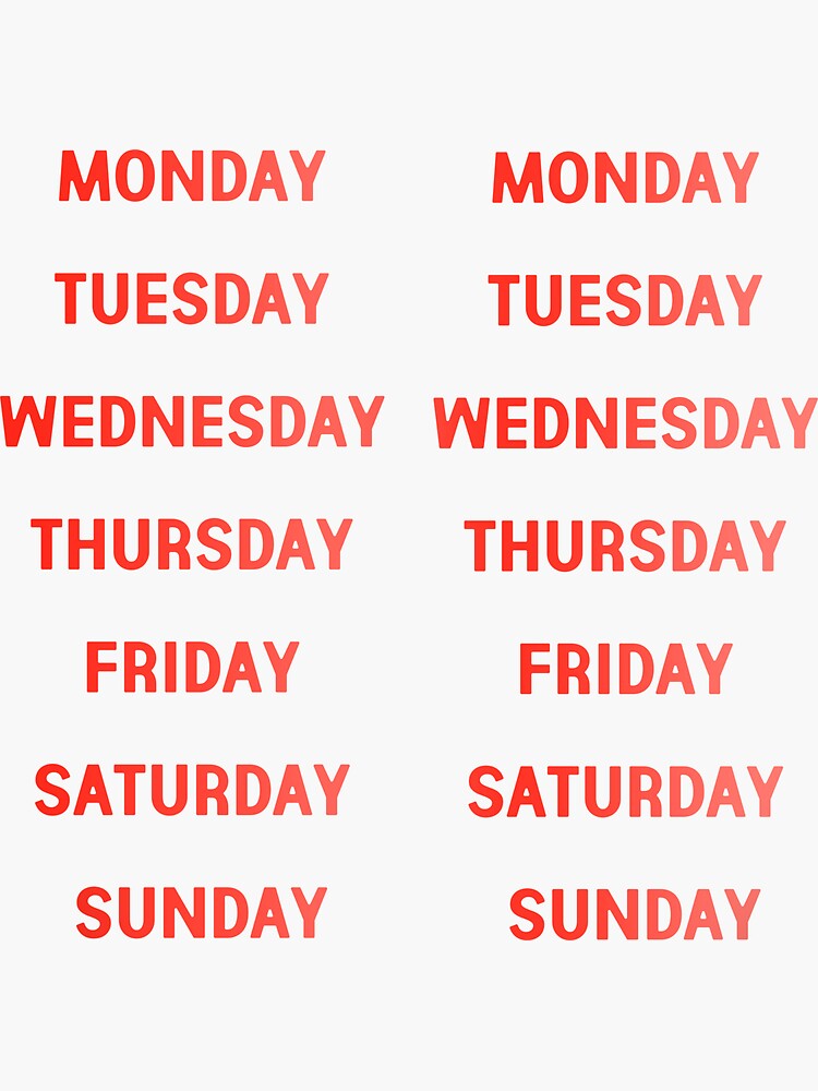 "days of the week red " Sticker for Sale by Aricyr | Redbubble