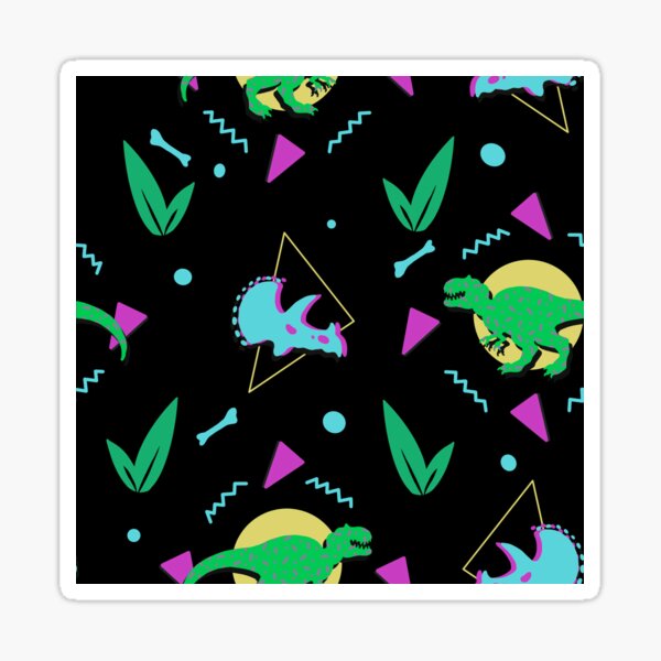 "Neon Nineties - Dinosaur Pattern - On Black" Sticker for Sale by ...