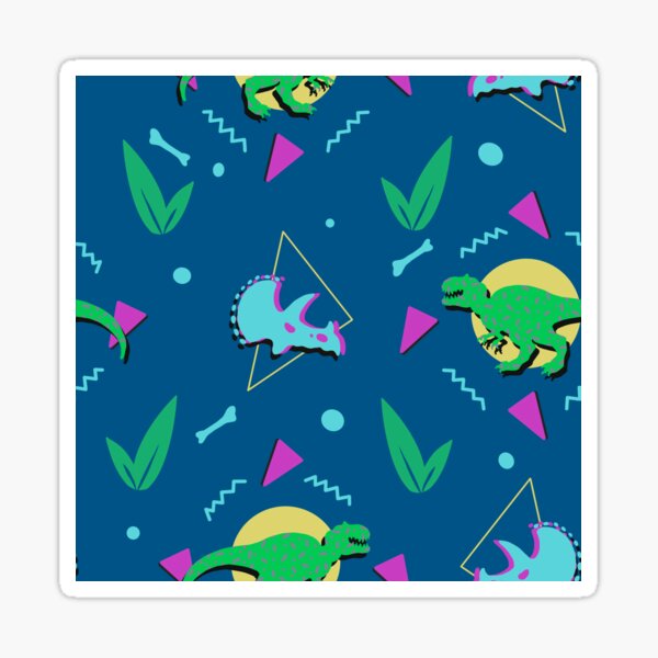 "Neon Nineties - Dinosaur Pattern - On Blue" Sticker by tanimator ...