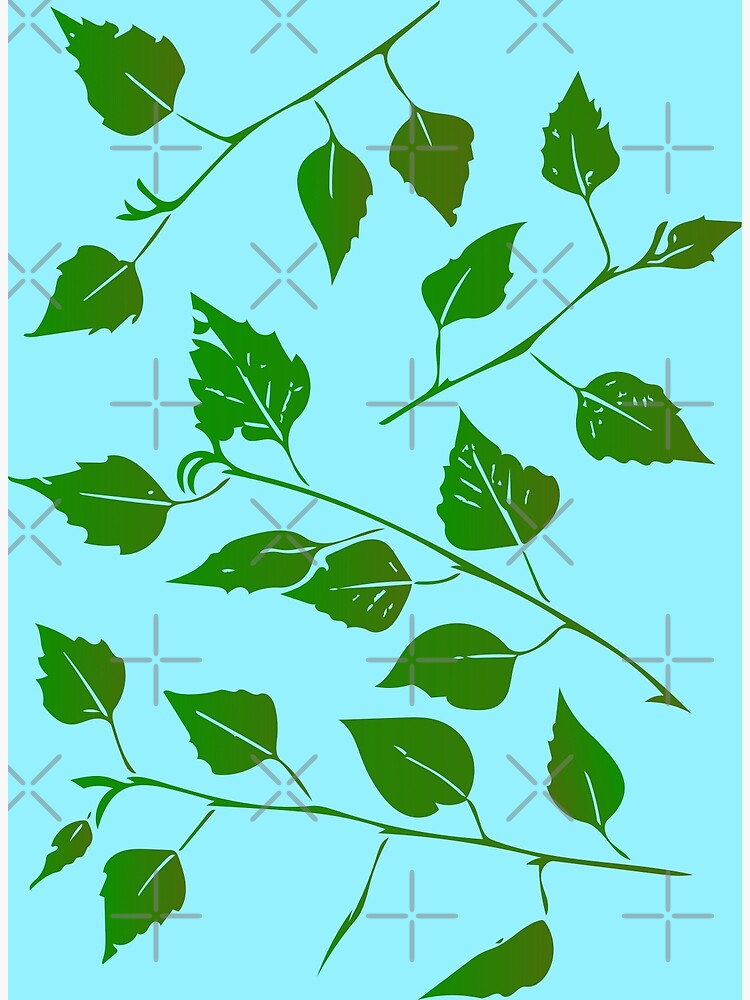 "Birch Tree Leaf and Stem Forest Pattern (on teal)" Poster by ...