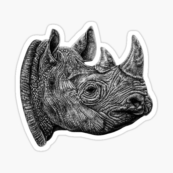 "Black rhino ink illustration" Sticker for Sale by LorenDowding | Redbubble