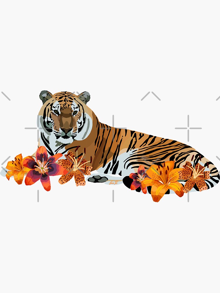 "Tiger in tiger lilies" Sticker for Sale by izzybunny | Redbubble