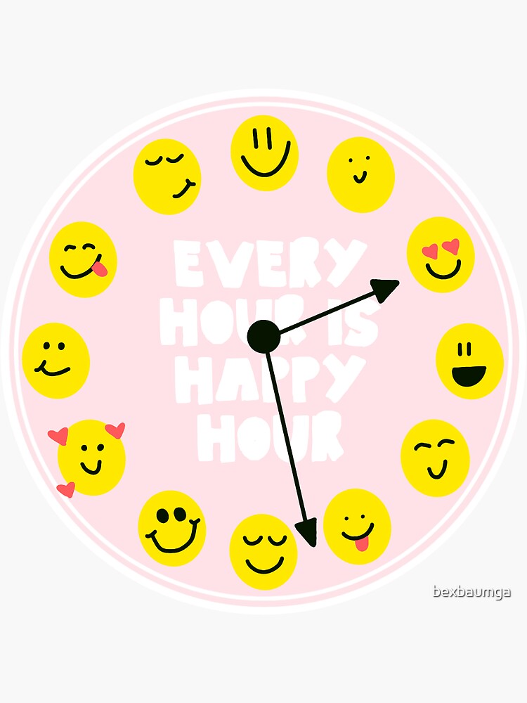 "happy hour clock " Sticker by bexbaumga | Redbubble
