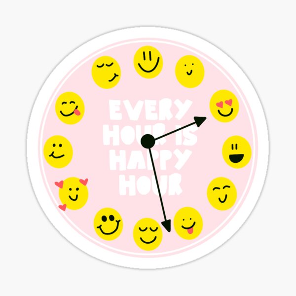 "happy hour clock " Sticker by bexbaumga | Redbubble