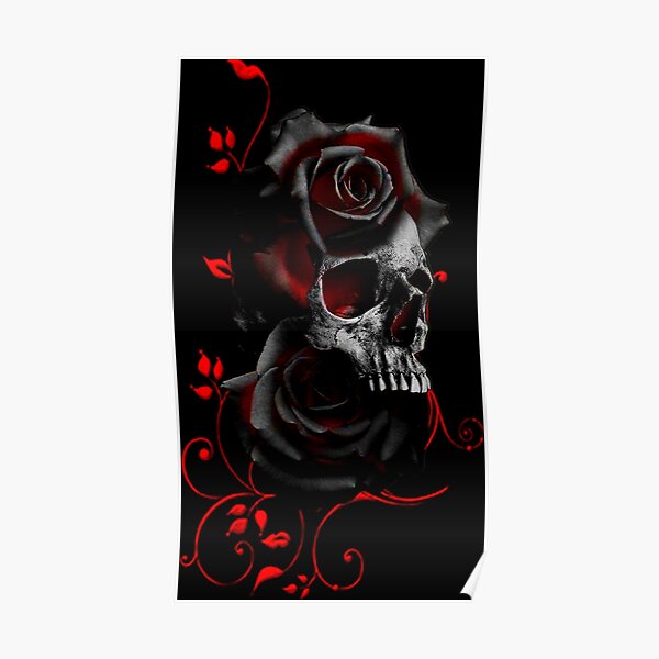 "Skull with Black and Red Roses" Poster for Sale by SilvinaNoemi ...
