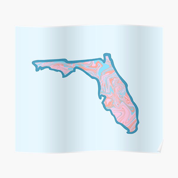 "Aesthetic Blue and Pink Marble Florida State Silhouette" Poster by ...