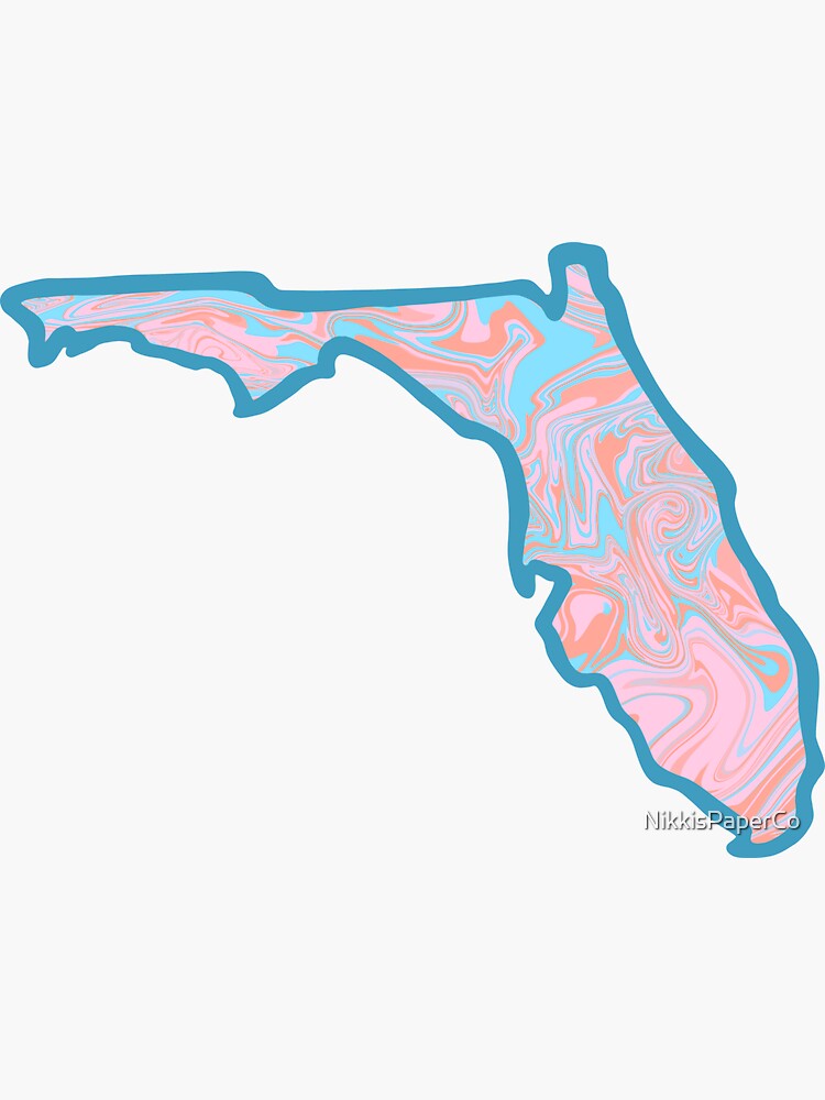 "Aesthetic Blue and Pink Marble Florida State Silhouette" Sticker by ...