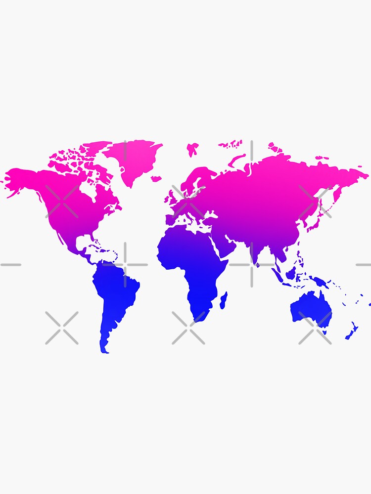 "Ombré World Map (Pink and Blue)" Sticker by designsbyalyssa | Redbubble