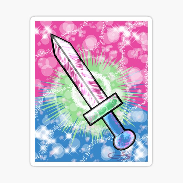 "Polysexual flag pride sword w/background" Sticker by LeafyLaFeuille ...