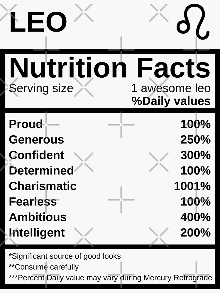 "Leo Nutrition Facts" Sticker for Sale by lolora | Redbubble