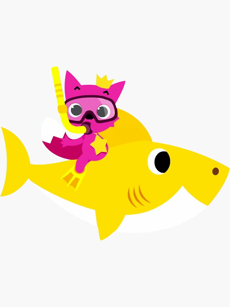 "Pink Fong Riding A Yellow Shark" Sticker for Sale by FongFotos | Redbubble