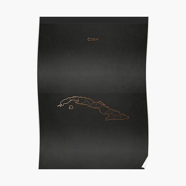 "Cuba Gold Outline Map with State Boundaries" Poster for Sale by ...