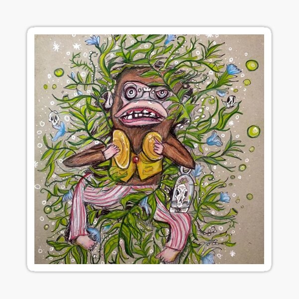 "Forgotten Friends Jolly Chimp creepy cute gothic lowbrow art" Sticker ...