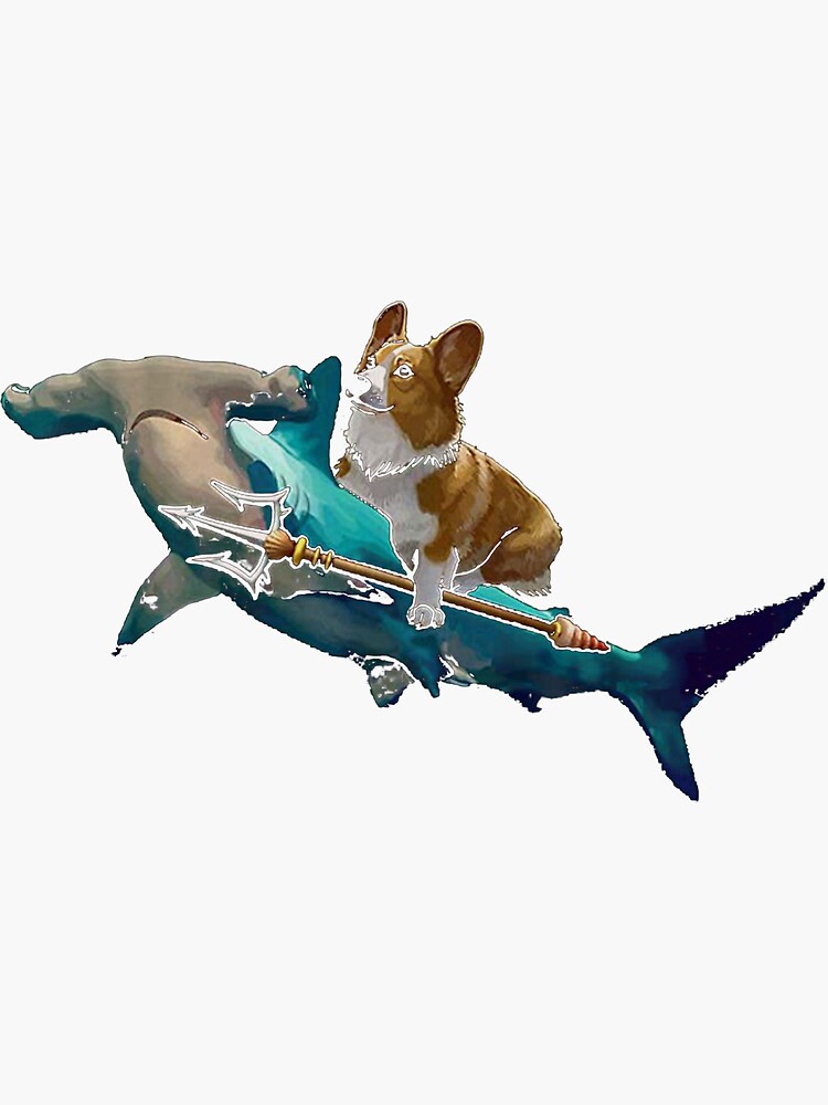 "Corgi Riding Shark" Sticker for Sale by Isabellchas | Redbubble