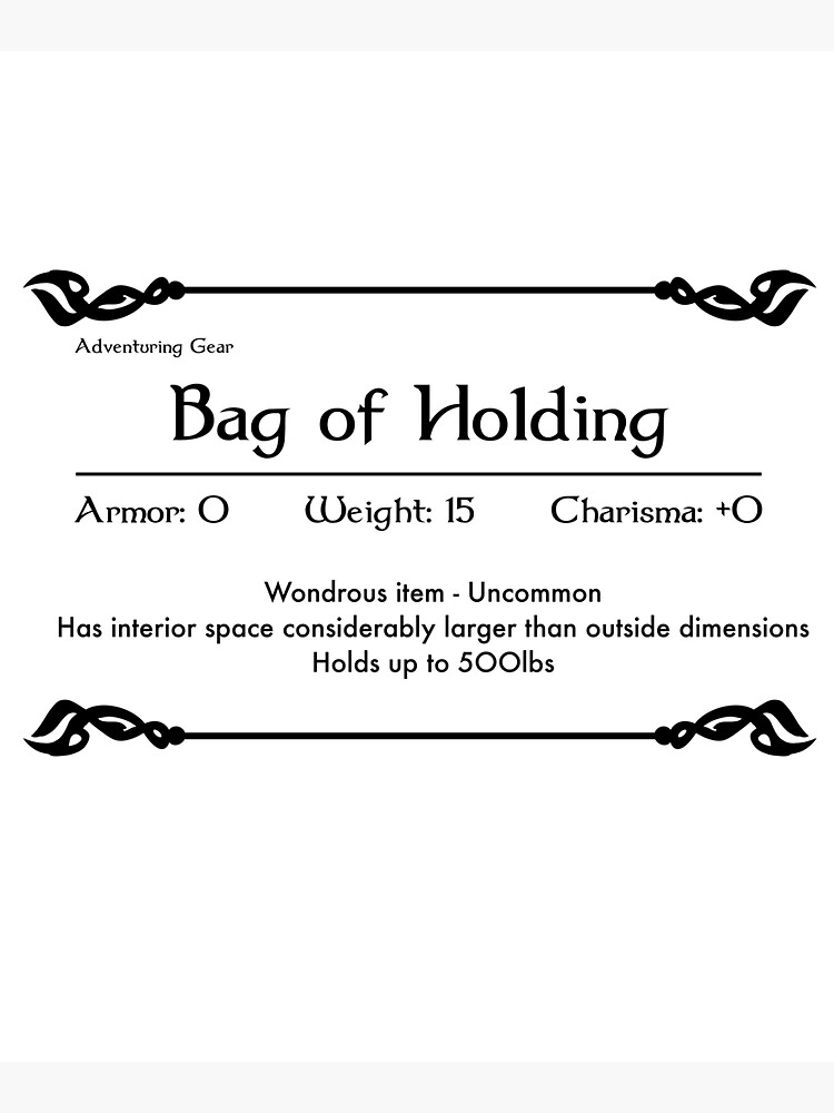 "Bag of Holding RPG Stats" Tote Bag for Sale by AceLlama | Redbubble