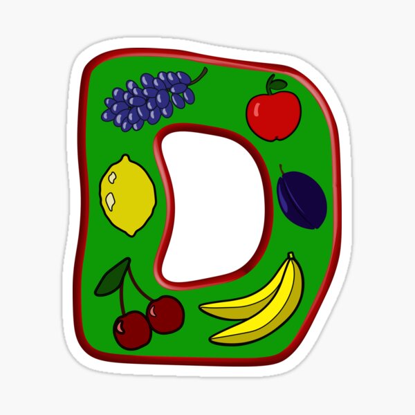 "letter D, Inside which is delicious fruit " Sticker for Sale by ...