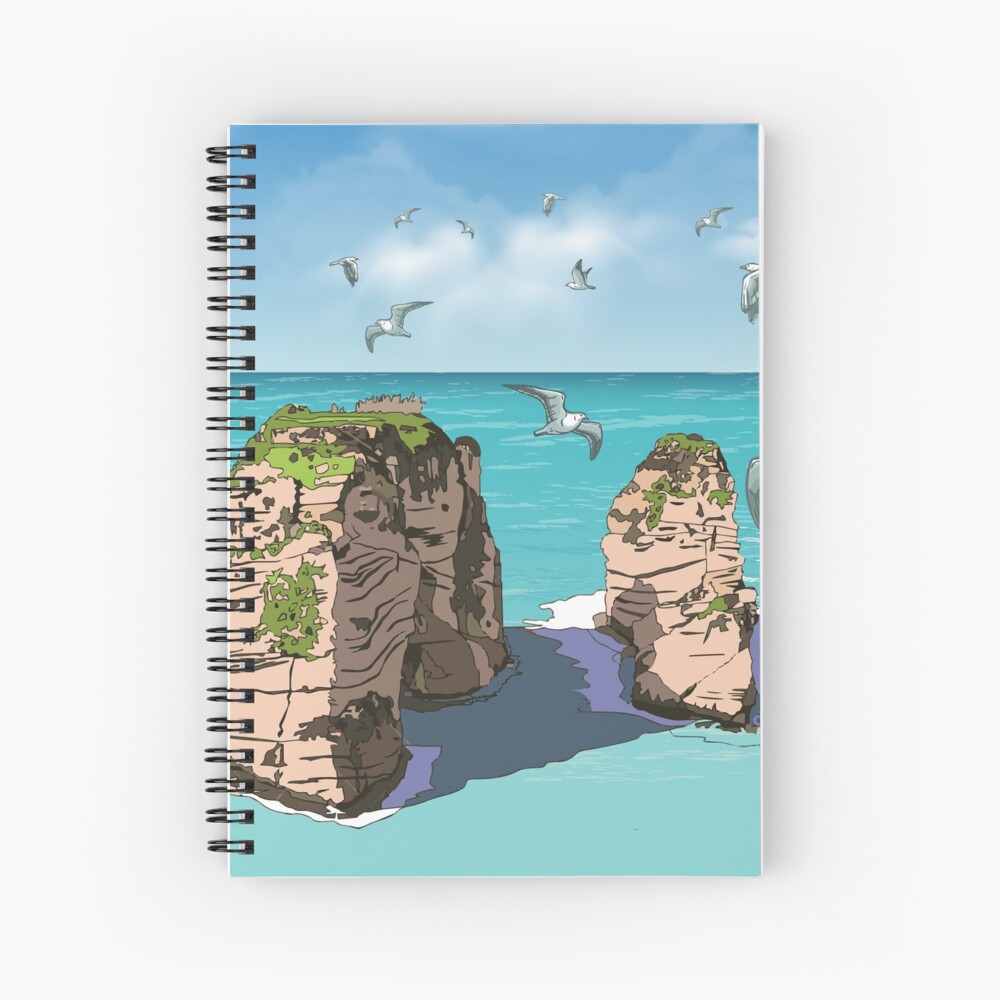 "Raouche rocks Beirut, Lebanon.Blue background with seagulls صخرة ...