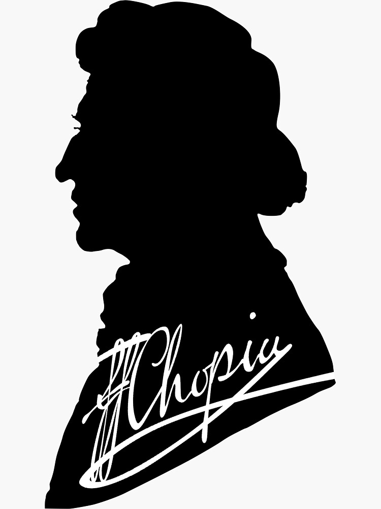 "Chopin Silouhette and Signature" Sticker by mont-saiphe | Redbubble