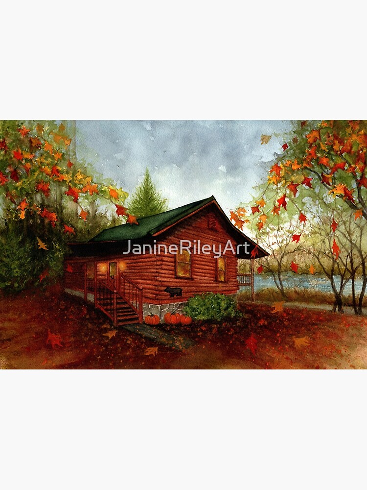"Log Cabin Lake Lodge Blue Ridge Mountains " Poster by JanineRileyArt ...