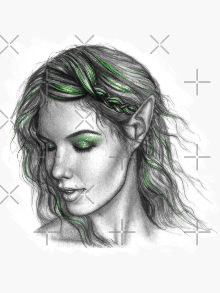 "Wild Elf Portrait in Green" Sticker for Sale by BrinaArt | Redbubble